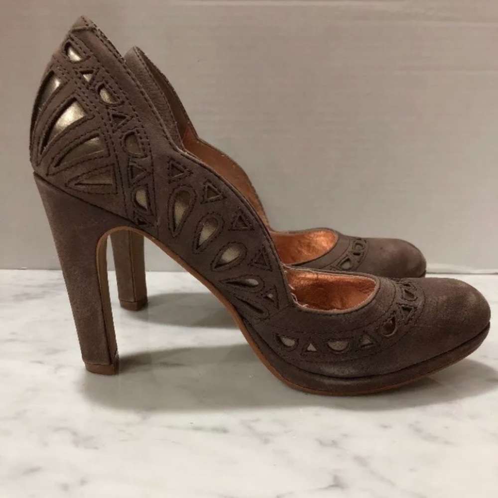 Anthropologie Miss Albright Speciality Bronze Heel - Gem